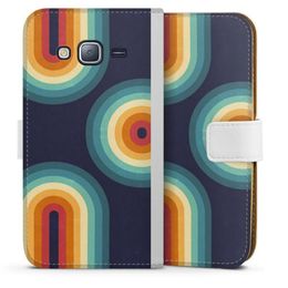 DeinDesign Handyhülle Retro bunt Regenbogen Double Rainbow on Blue, Samsung Galaxy J3 Duos (2016) Hülle Handy Flip Case Wallet Cover, weiß