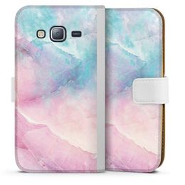 DeinDesign Handyhülle Marmor Abdruck Pastell Iridescent Marble, Samsung Galaxy J3 Duos (2016) Hülle Handy Flip Case Wallet Cover, weiß