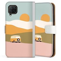 DeinDesign Handyhülle Retro Landschaft bunt Van Minimal, Huawei P40 Lite Hülle Handy Flip Case Wallet Cover Handytasche Leder, weiß