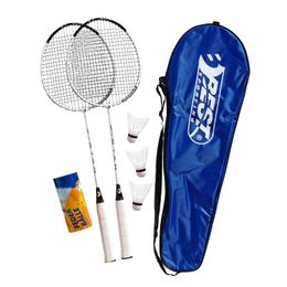 BEST Sporting Badminton Schläger Set 200 XT mit Bällen I 2 Federballschläger mit 3 Federbällen I Leichte Badmintonschläger 108 g I Federball Schläger mit Lawntex Saiten I inkl. Tragetasche