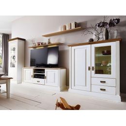 Casamia Wohnwand Wohnwand Set Novara Vitrine TV Schrank Highboard weiß Wildeiche massiv