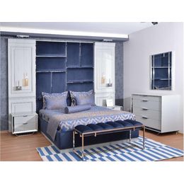 JVmoebel Schlafzimmer-Set Design Schlafzimmer Doppelbett Bett Nachttische Set 7tlg Blau