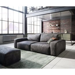 DeLife Big-Sofa Lanzo, L Lederimitat Vintage Anthrazit 260x110 cm mit Hocker