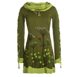 Vishes Jerseykleid Blumenkleid Langarm-Shirtkleid mit Schalkragen Hippie