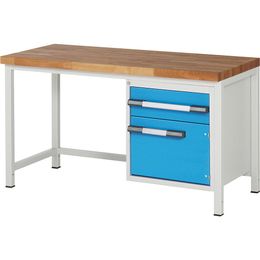 eurokraft pro Werkbank, Gestellbauweise Serie 8000, 1 Schublade 180 mm, 1 Tür 360 mm, BxT 1500 x 700 mm