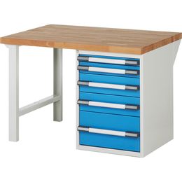 eurokraft pro Werkbank, Baukastensystem Serie 7000, 5 Schubladen, BxT 1250 x 900 mm