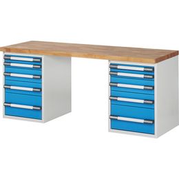 eurokraft pro Werkbank, Baukastensystem Serie 7000, 10 Schubladen, BxT 2000 x 700 mm