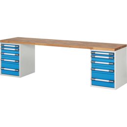 eurokraft pro Werkbank, Baukastensystem Serie 7000, 10 Schubladen, BxT 3000 x 700 mm