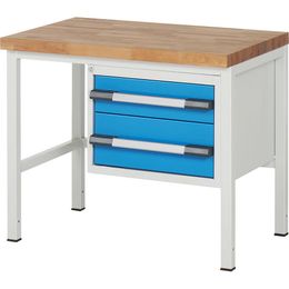 eurokraft pro Werkbank, Gestellbauweise Serie 8000, 2 Schubladen: 1 x 150 mm, 1 x 210 mm, BxT 1250 x 700 mm