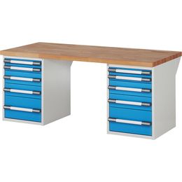 eurokraft pro Werkbank, Baukastensystem Serie 7000, 10 Schubladen, BxT 2000 x 900 mm