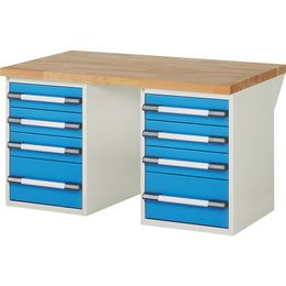 eurokraft pro Werkbank, Baukastensystem Serie 7000, 8 Schubladen, BxT 1500 x 900 mm