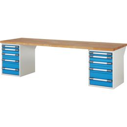 eurokraft pro Werkbank, Baukastensystem Serie 7000, 10 Schubladen, BxT 3000 x 900 mm
