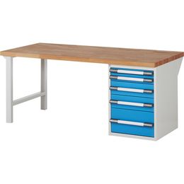 eurokraft pro Werkbank, Baukastensystem Serie 7000, 5 Schubladen, BxT 2000 x 900 mm