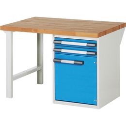 eurokraft pro Werkbank, Baukastensystem Serie 7000, 2 Schubladen, 1 Schrank, Tiefe 700 mm, BxT 1250 x 900 mm