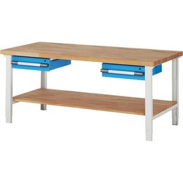 eurokraft pro Werkbank, Baukastensystem Serie 7000, 2 Schubladen 150 mm, BxT 2000 x 900 mm