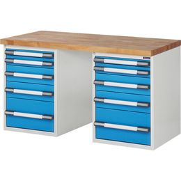 eurokraft pro Werkbank, Baukastensystem Serie 7000, 10 Schubladen, BxT 1500 x 700 mm