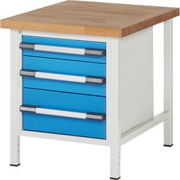 eurokraft pro Werkbank, Gestellbauweise Serie 8000, 3 Schubladen: 1 x 120, 1 x 180, 1 x 240 mm, BxT 750 x 900 mm