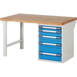 eurokraft pro Werkbank, Baukastensystem Serie 7000, 5 Schubladen, BxT 1500 x 900 mm