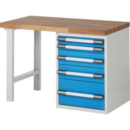 eurokraft pro Werkbank, Baukastensystem Serie 7000, 5 Schubladen, BxT 1250 x 700 mm