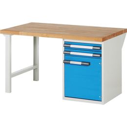 eurokraft pro Werkbank, Baukastensystem Serie 7000, 2 Schubladen, 1 Schrank, Tiefe 700 mm, BxT 1500 x 900 mm