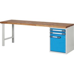 eurokraft pro Werkbank, Baukastensystem Serie 7000, 2 Schubladen, 1 Schrank, Tiefe 700 mm, BxT 2500 x 700 mm