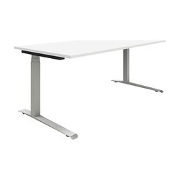 eurokraft pro P12 - Schreibtisch, weiß / alusilber, C-Fuß-Gestell, elektrisch höhenverstellbar, BxT 1600 x 800 mm