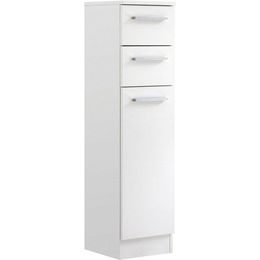 Saphir Unterschrank Quickset 335 Badschrank, 1 Tür, 2 Schubladen, 30 cm breit Badezimmer-Unterschrank, Weiß Glanz, Griffe in Chrom Glanz, weiß