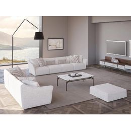 JVmoebel Wohnzimmer-Set Luxus Weiß 2x Sofa Viersitzer Wohnzimmer Couchtisch Modern Textil