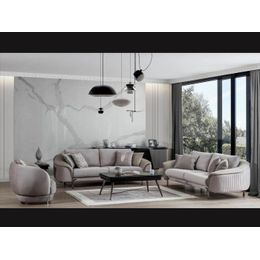 JVmoebel Wohnzimmer-Set Luxus Wohnzimmer Grau Sofa Set 2x Dreisitzer Neu Sessel Design Möbel