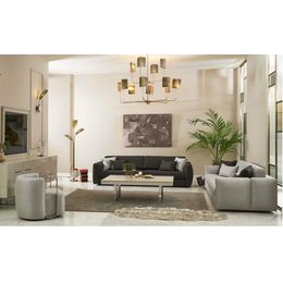 JVmoebel Wohnzimmer-Set Sofagarnitur Stoffsofa Komplette Sofa Polstersofas Grau Set 4tlg Neu