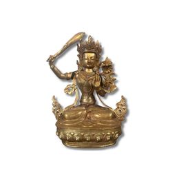 Asien LifeStyle Buddhafigur Manjushri Buddha Figur feuervergoldet Bronze Skulptur Himalaya