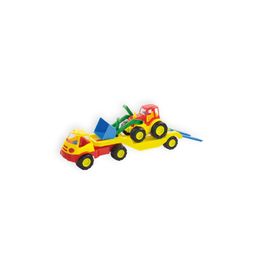 Mochtoys Spielzeug LKW 10001 mit Tieflader, Radlader und Laderampe 61 x 16 cm