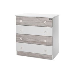 Lorelli Kommode Dresser 81 x 50 x 86 cm, 4 gro&szlig;e Schubladen, schnelle Montage wei&szlig; grau