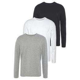 MAN'S WORLD Man's World Langarmshirt (Packung, 3-tlg., 3er-Pack) aus reiner Baumwolle, grau|schwarz|weiß