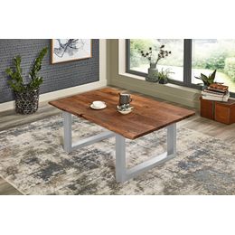 Couchtisch Baumkante massiv Akazie Nussbaum 120 x 80 silber BILLY