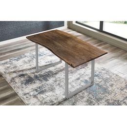 Esstisch Baumkante massiv Akazie Nussbaum 130 x 75 silber BILLY