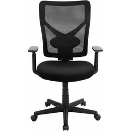 Songmics - Bürostühle bis 120kg belasrbar Netzrücken höhenverstellbar ergonomisch mit verstellbarer Lendenstütze und Armlehnen Schwarz OBN36BK