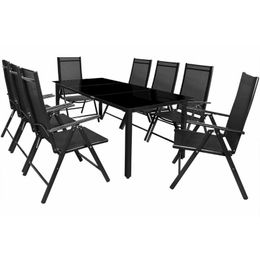 Casaria - Gartenmöbel Set 8 Stühle mit Tisch 190x90cm Aluminium Sicherheitsglas Wetterfest Klappbar Modern Terrasse Balkon Möbel Sitzgruppe Garnitur