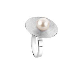 NENALINA Ring Kreis Muschelkernperle Gebürstet 925er Silber (Farbe: Silber, Größe: 58 mm)