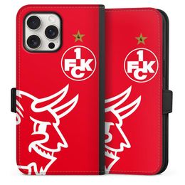 DeinDesign iPhone 15 Pro Max Handy Klapph&uuml;lle Handyh&uuml;lle aus Kunst Leder schwarz Flip Case Star Devil 1. Fc Kaiserslautern Sideflip mit Lasche