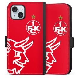 DeinDesign iPhone 15 Handy Klapph&uuml;lle Handyh&uuml;lle aus Kunst Leder schwarz Flip Case Star Devil 1. Fc Kaiserslautern Sideflip mit Lasche