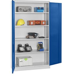 eurokraft pro Materialschrank, Tiefe 450 mm, 4 Fachböden und Vollblechtüren, Türen blau