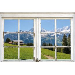 queence Leinwandbild Südtirol, Berge & Alpenbilder, Berghütte, Natur (1 St), Premium-Leinwandstoff, grün