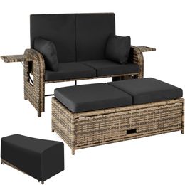 TecTake Rattan Sofa mit Aluminiumgestell Kreta, inkl. Schutzhülle - natur