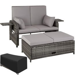 TecTake Rattan Sofa mit Aluminiumgestell Kreta, inkl. Schutzhülle - grau