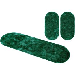 Hochflor-Bettumrandung Dana Teppich Bruno Banani, Höhe 30 mm, (3-tlg), unifarben, Mikrofaser, pflegeleicht, Bettvorleger, Schlafzimmer, grün