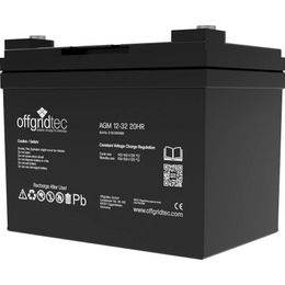 offgridtec AGM-Batterie 12V/32Ah 20HR Akku (12 V), Solar Batterie Akku Extrem zyklenfest, schwarz