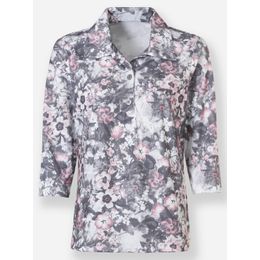 WITT Damen Poloshirt mit Blumendruck, ecru-altrosa-bedruckt, Gr&ouml;&szlig;e 54
