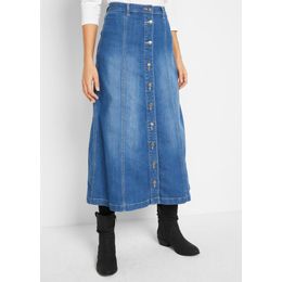 bonprix Komfort-Stretch-Jeansrock Midi-L&auml;nge, blau, mit Baumwolle