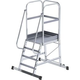 eurokraft pro Alu-Podestleiter, einseitig begehbar, fahrbar, 4 Stufen